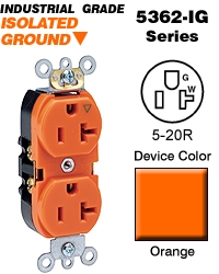 Leviton 5-20R Duplex Receptacle Industrial - Orange - 5362-IG